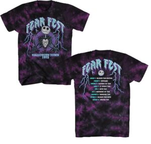 nightmare before christmas fear fest tour tie dye jack t-shirt(xxl, black purple wash)