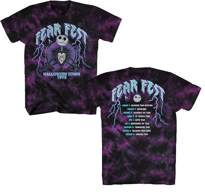 Nightmare Before Christmas Fear Fest Tour Tie Dye Jack T-Shirt(XXL, Black Purple Wash)