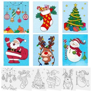 6 pack 8x10 inches christmas theme pre drawn canvas to paint, pre printed canvas for ladies sip and paint party favor, pre sketched canvas for painting for adults