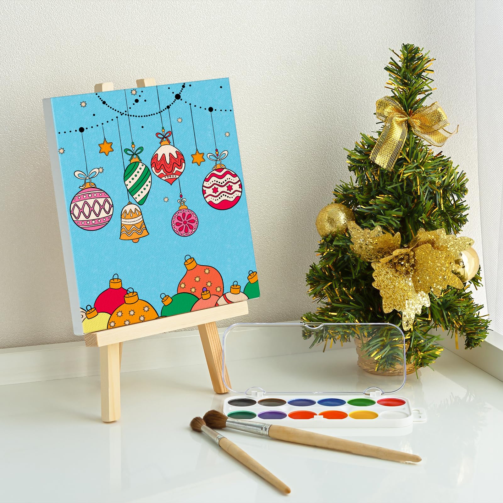 6 Pack 8x10 Inches Christmas Theme Pre Drawn Canvas to Paint, Pre Printed Canvas for Ladies Sip and Paint Party Favor, Pre Sketched Canvas for Painting for Adults