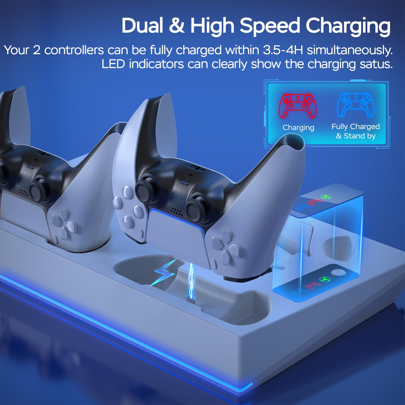 Uxeunrps PS5 Stand with PS5 Cooling Station and PS5 Charger Station for Playstation 5 Accessories, PS5 Controller Charger Station with 3-Level Silent Cooling Fan(Not Fit 2023 PS5 Slim)