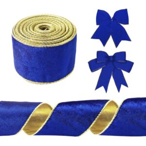 alibbon 2.5 inch x 10 yds royal blue velvet ribbon navy blue gold egde wired ribbon christmas blue solid ribbon for gift wrapping wreath bows wedding birthday party supplies diy crafts decor