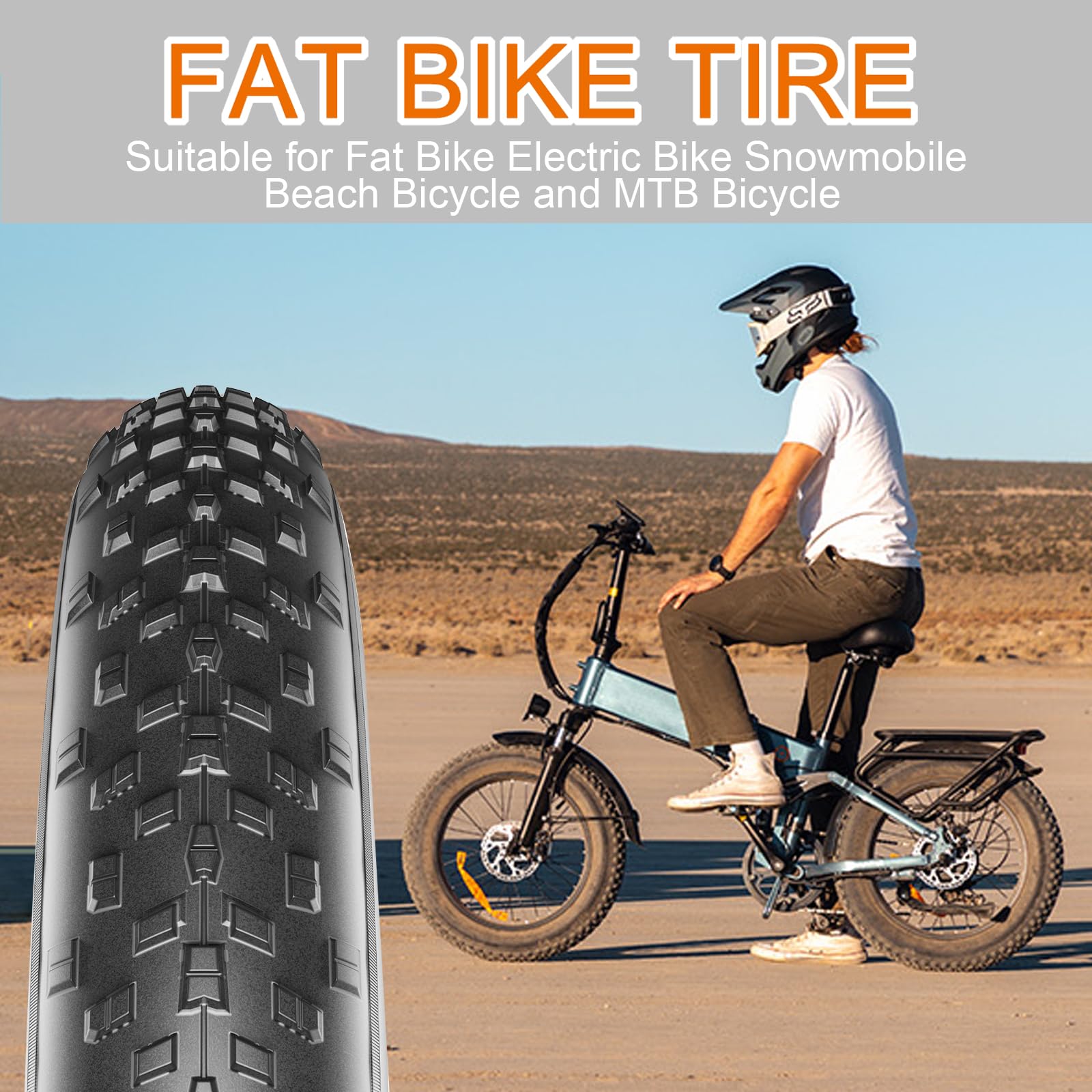 20x4 Fat Bike Tire Replacement Kit, 20x4.0 Inch Electric Bicycle Snow Mountain E-Bike Tires, Folding Ebike Fat Tire Tubes and Tire Levers Compatible Wide Mountain Snow Bike Tires 2PCS