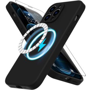 deenakin for iphone 13 pro max case silicone with screen protector - [compatible with magsafe] - camera cover - slim fit protective magnetic phone case 6.7" for men women girls - black