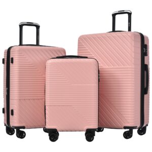 merax luggage set 3-piece hardside expandable suitcase with tsa lock spinner wheels, lightweight, pink, 20/24/28