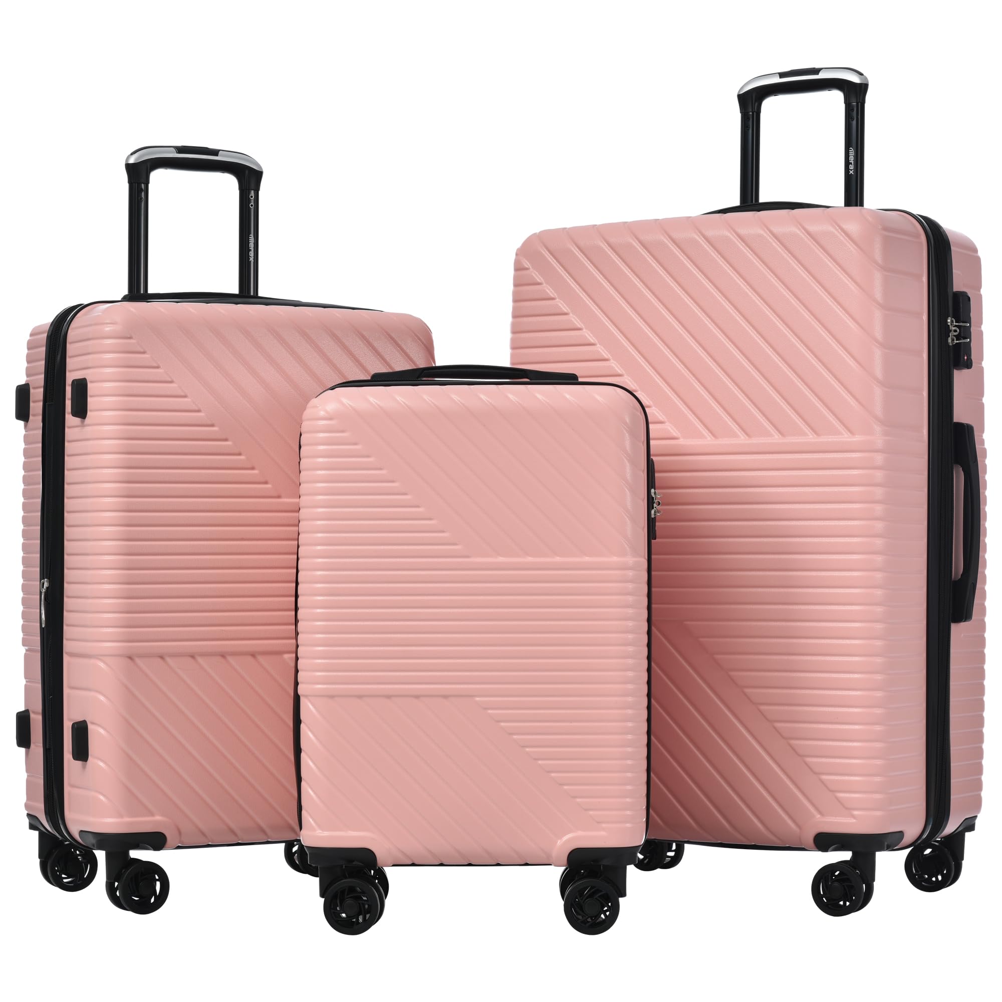 Merax Luggage Set 3-Piece Hardside Expandable Suitcase with TSA Lock Spinner Wheels, Lightweight, Pink, 20/24/28