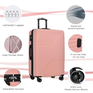 Merax Luggage Set 3-Piece Hardside Expandable Suitcase with TSA Lock Spinner Wheels, Lightweight, Pink, 20/24/28