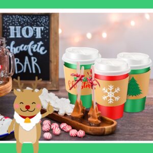 Ziliny 200 Pack 12 oz Christmas Cups with Lids and Coffee Cup Sleeves Red Green Disposable Christmas Paper Coffee Cups for Beverage Chocolate Tea Cocoa Xmas Holiday Table Decorations Party Favors