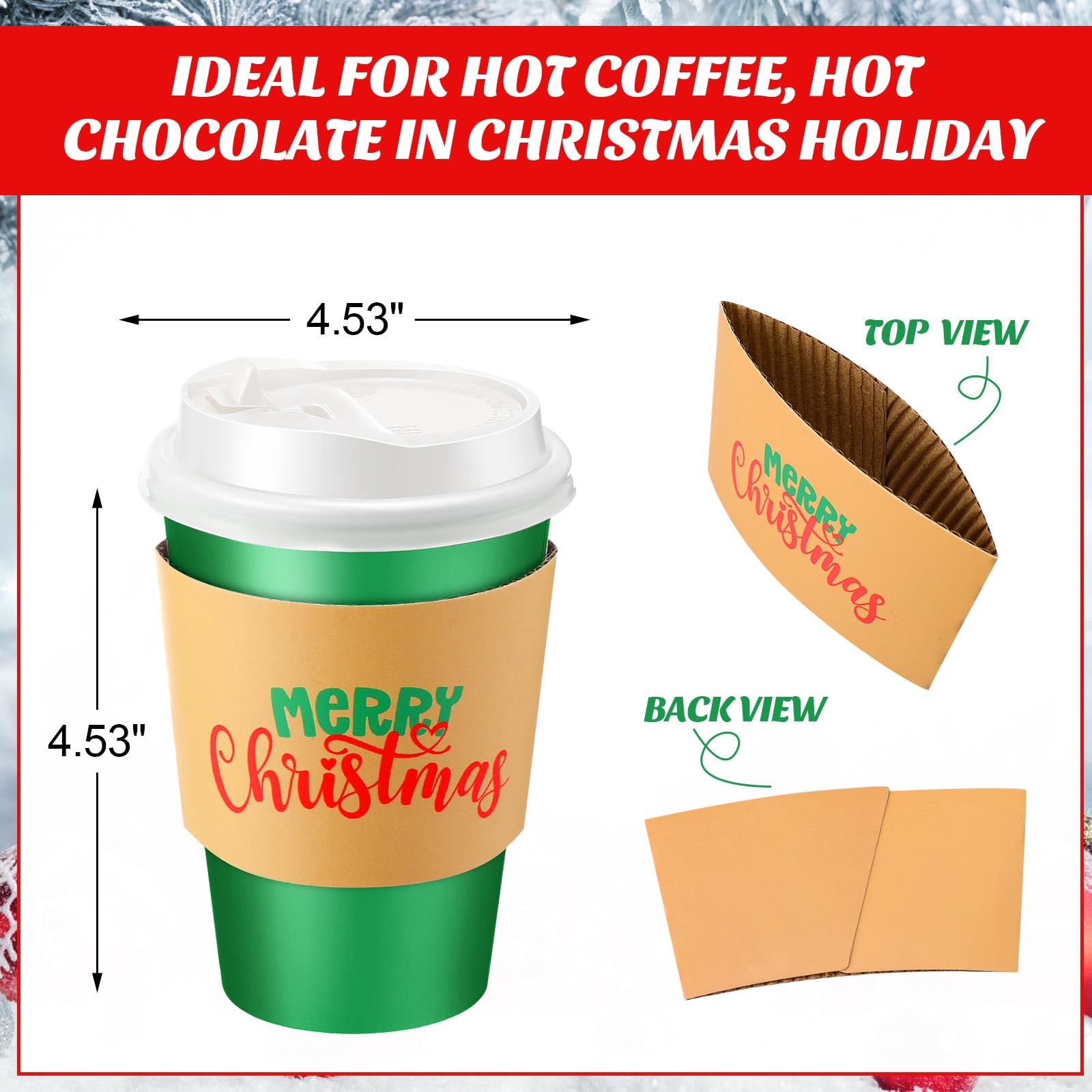 Ziliny 200 Pack 12 oz Christmas Cups with Lids and Coffee Cup Sleeves Red Green Disposable Christmas Paper Coffee Cups for Beverage Chocolate Tea Cocoa Xmas Holiday Table Decorations Party Favors