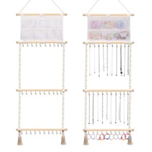 lilcolat hanging jewelry organizer macrame necklace holder with 30 hooks wall mounted jewelry hanger over door necklace rack with tassel for necklaces bracelet earrings display headband bow organizer