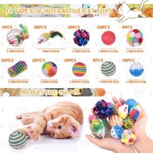 Shappy 150 Pcs Cat Ball Toys Bulk Include 30 Mice Toy 10 Rainbow Balls 4 Lattice Balls 4 Sisal Balls 20 Table Tennis Balls 20 Plush Balls 32 Springs 18 Crinkle Balls 2 Caged Rat Balls 10 Bell Balls