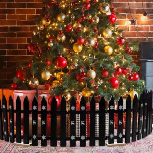 36pcs christmas tree fence black decorations - xmas indoor outdoor gate for pet garden plastic picket fences party decor (assembly needed)