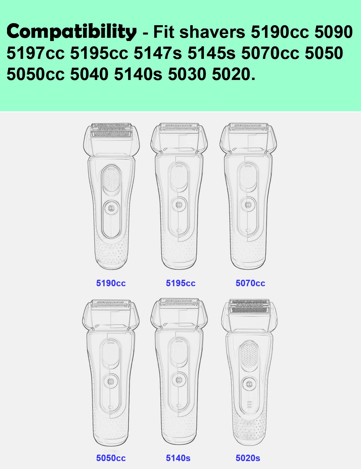 Series 5 Replacement Head 52S for Braun Electric Shaver, S5 Wet and Dry Replacement Head Compatible with Braun Series 5 Replacement Foil and Cutter, 52S Replacement Head Fit 5190cc 5090 5020 (2 Count)