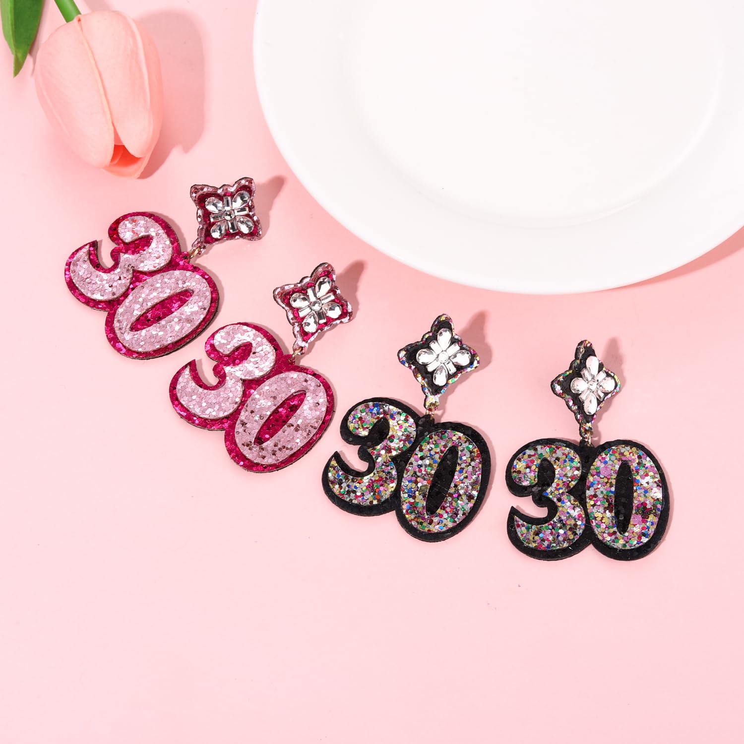 2 Pairs Birthday Earrings for Women 30th Birthday Earrings Glitter Happy Birthday Earrings Birthday Girl Rhinestone Earrings Birthday Gifts for Women Girls