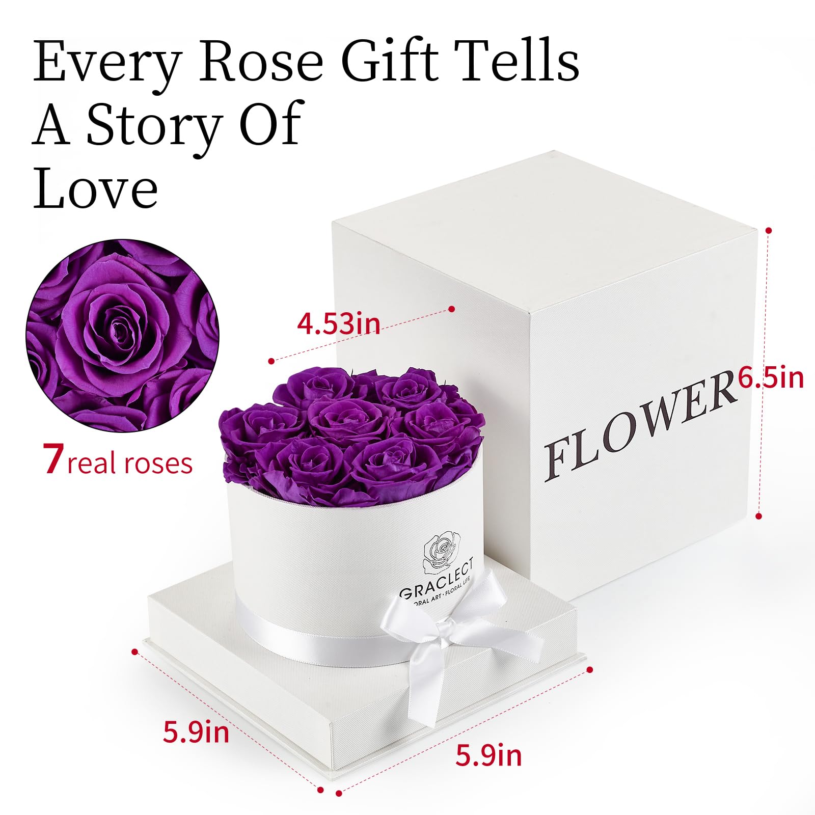 Graclect 7-Piece Preserved Roses in a Box for Delivery Prime - Forever Flowers - Immortal Roses Birthday Gifts for Her - Christmas & Valentines Day Gifts for for Mom/Girlfriend/Wife/Grandma - Purple…