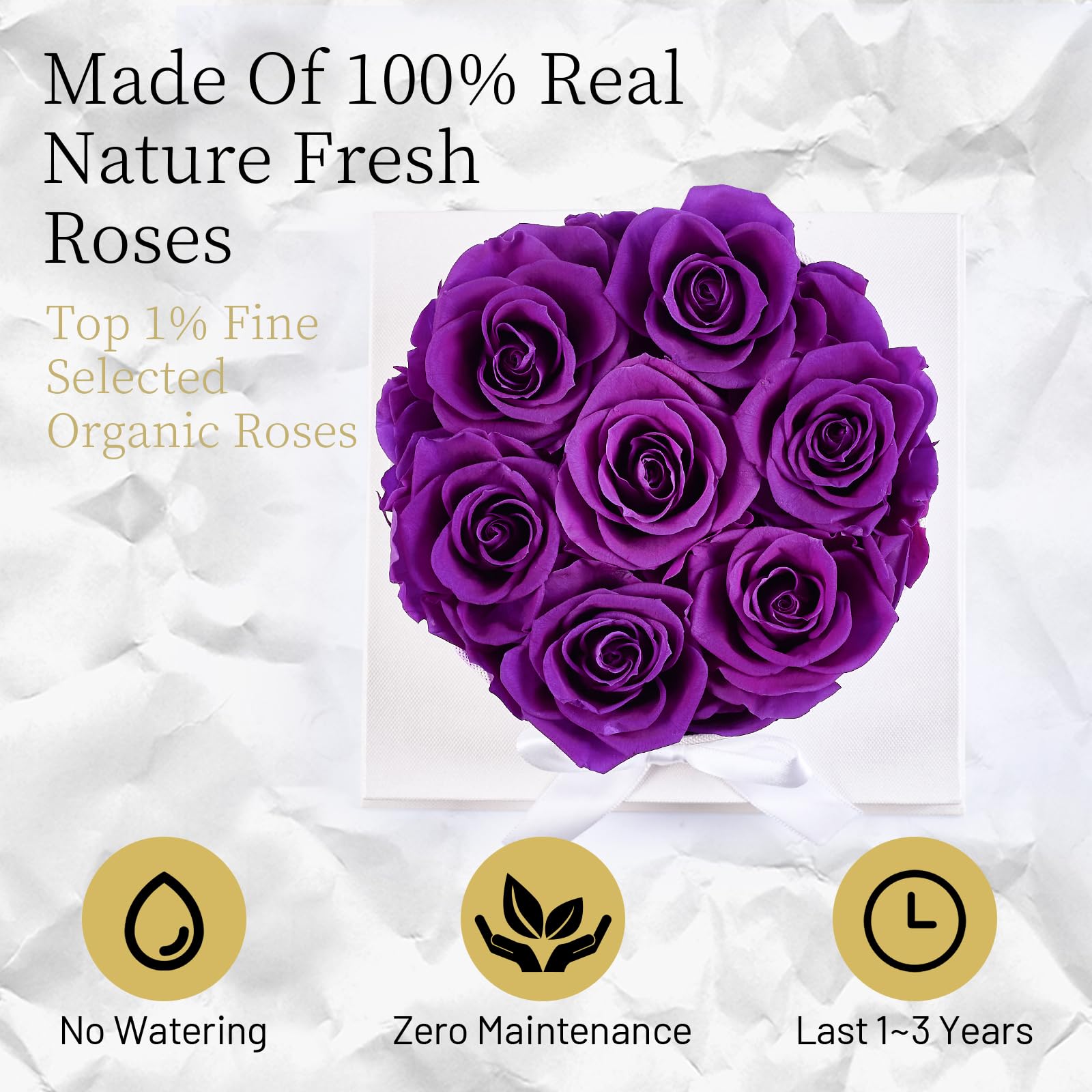 Graclect 7-Piece Preserved Roses in a Box for Delivery Prime - Forever Flowers - Immortal Roses Birthday Gifts for Her - Christmas & Valentines Day Gifts for for Mom/Girlfriend/Wife/Grandma - Purple…