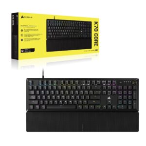 CORSAIR K70 CORE RGB Mechanical Gaming Keyboard with Palmrest - Pre-lubricated Corsair MLX Red Linear Keyswitches - Sound Dampening - Media Control Dial - iCUE Compatible - QWERTY NA Layout - Black