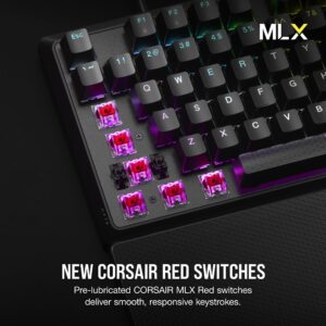 CORSAIR K70 CORE RGB Mechanical Gaming Keyboard with Palmrest - Pre-lubricated Corsair MLX Red Linear Keyswitches - Sound Dampening - Media Control Dial - iCUE Compatible - QWERTY NA Layout - Black