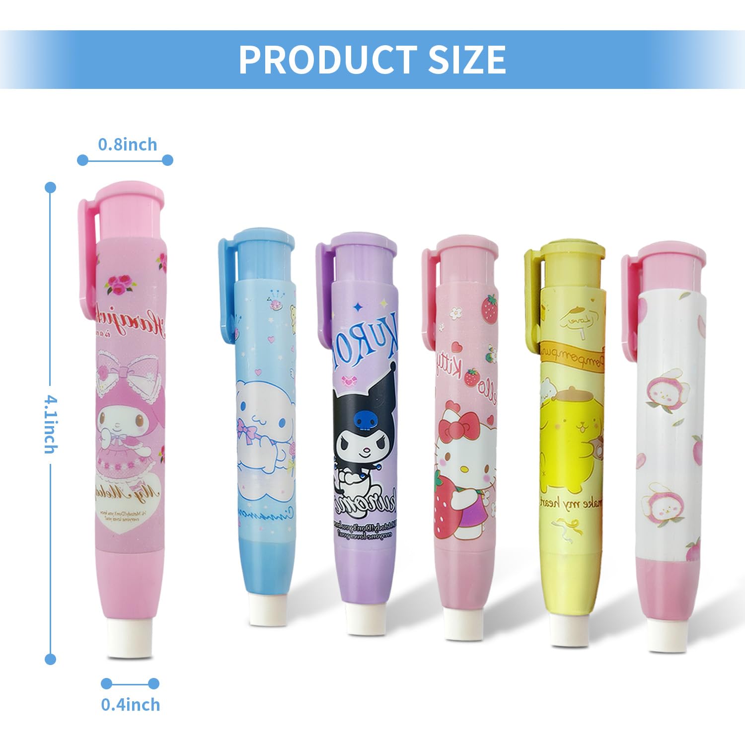 6Pcs Cute Creative Stationery Erasers for Kids Retractable Pencil Erasers for Pencils Kawaii Eraser Fun Kitty Erasers Back to School Supplies Kid Party Favors Gift Suitable for Children Over 3Years（A）