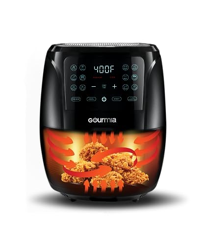 Gourmia Air Fryer Oven Digital Display 4 Quart Large AirFryer Cooker 12 1-Touch Cooking Presets, Black and Stainless Steel Accents Fry Force GAF486