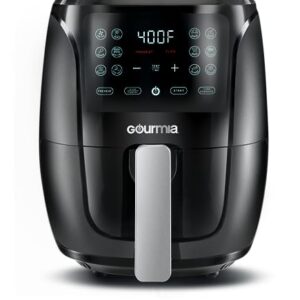 Gourmia Air Fryer Oven Digital Display 4 Quart Large AirFryer Cooker 12 1-Touch Cooking Presets, Black and Stainless Steel Accents Fry Force GAF486