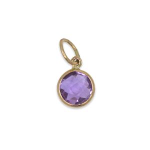 pink amethyst charm 6mm round checkerboard-cut handmade in 14k yellow gold