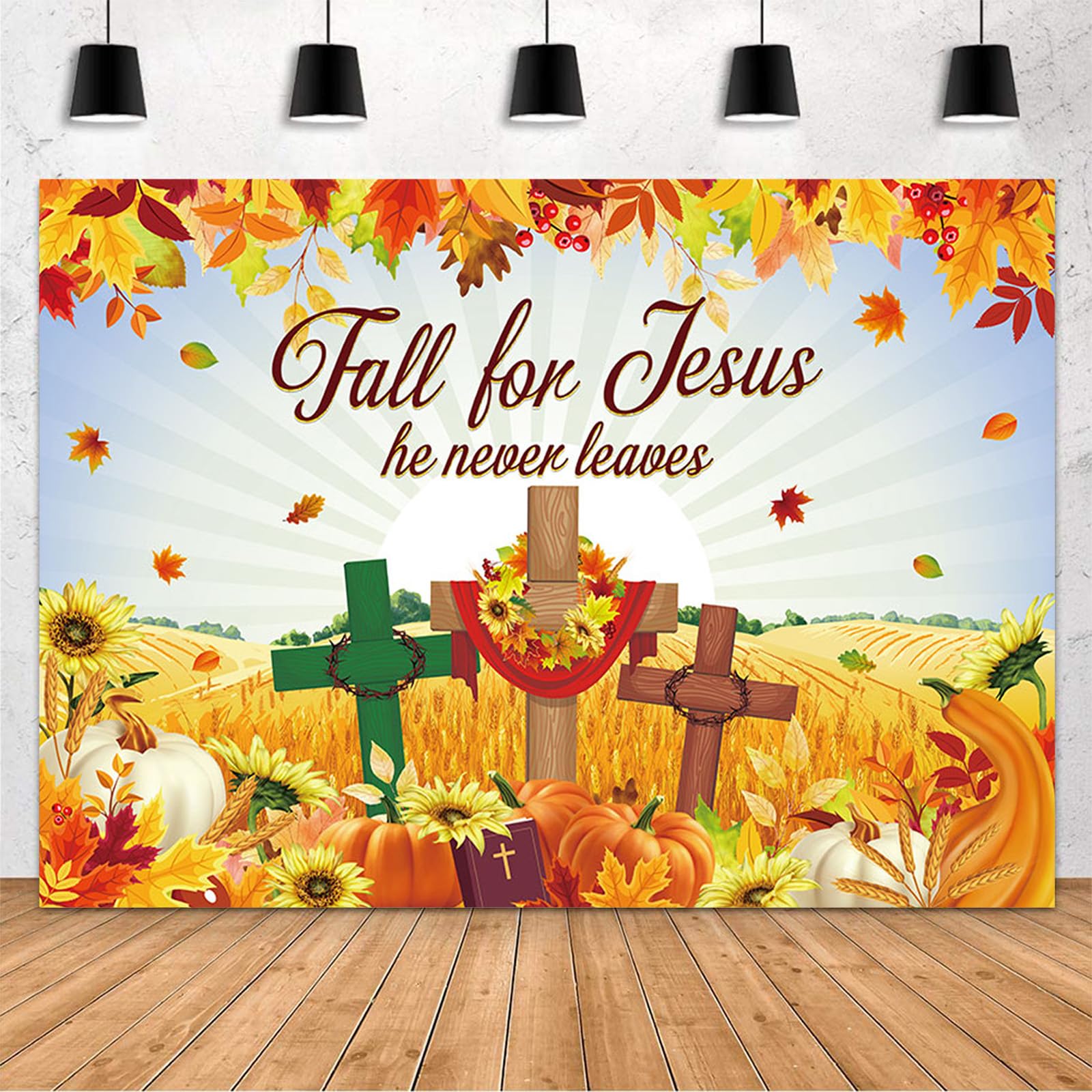 MEHOFOND 10x7ft Fall for Jesus Backdrop Pumpkin Autumn Decorations Banner Maple Leaf Bible Decoration Christian Religion Polyester Background Thanksgiving Party Supplies Autumn Photo Booth Props