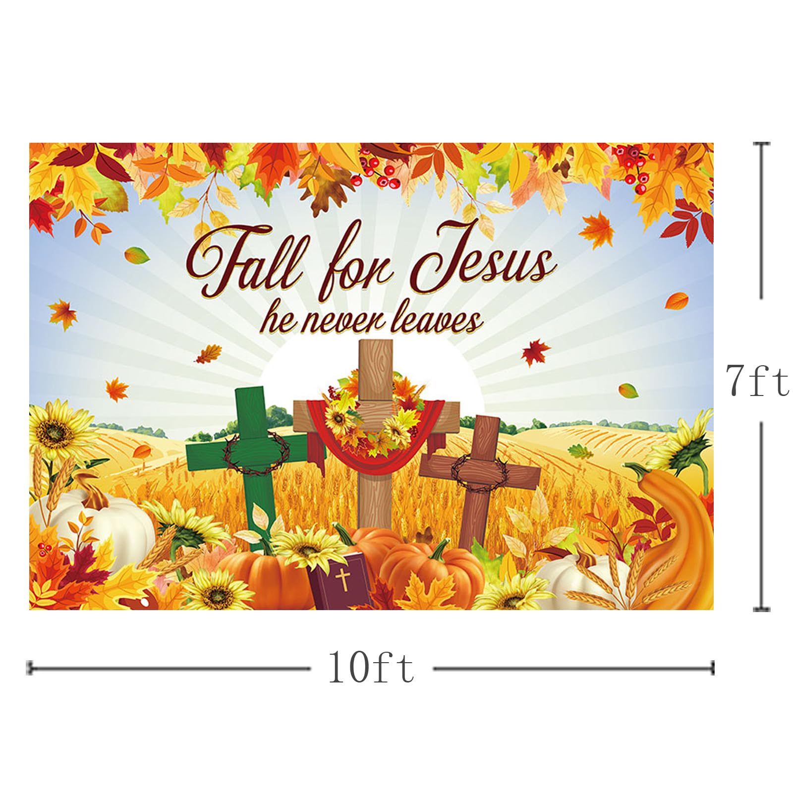 MEHOFOND 10x7ft Fall for Jesus Backdrop Pumpkin Autumn Decorations Banner Maple Leaf Bible Decoration Christian Religion Polyester Background Thanksgiving Party Supplies Autumn Photo Booth Props