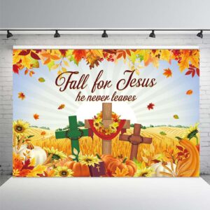 MEHOFOND 10x7ft Fall for Jesus Backdrop Pumpkin Autumn Decorations Banner Maple Leaf Bible Decoration Christian Religion Polyester Background Thanksgiving Party Supplies Autumn Photo Booth Props