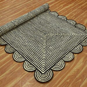 CASAVANI Collection Square Area Rug - 10x10 Feet Black Braided Jute Rug Geometric Kilim Rug Indoor Outdoor Use Carpet Flatweave Rugs for Bedroom Bedside Custom Mat Dining Table Mat