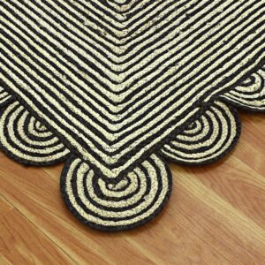 CASAVANI Collection Square Area Rug - 10x10 Feet Black Braided Jute Rug Geometric Kilim Rug Indoor Outdoor Use Carpet Flatweave Rugs for Bedroom Bedside Custom Mat Dining Table Mat