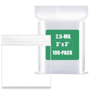 100-count, (3" x 3") - 2.5 mil thickness clear zipper reclosable bag, zip bags, ultra heavy duty lock seal poly plastic bags for prints, photos, documents, clothing, t-shirt