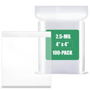 100-count, (4" x 4") - 2.5 mil thickness clear zipper reclosable bag, zip bags, ultra heavy duty lock seal poly plastic bags for prints, photos, documents, clothing, t-shirt