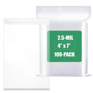 100-count, (4" x 7") - 2.5 mil thickness clear zipper reclosable bag, zip bags, ultra heavy duty lock seal poly plastic bags for prints, photos, documents, clothing, t-shirt