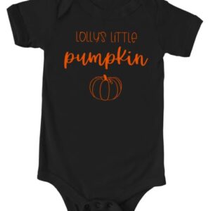 Lolly's Little Pumpkin Black or Orange Infant Bodysuit, Fall Baby Shower Newborn Gift, Pregnancy Reveal Onesie Present, Halloween, Unisex (12M, Long Sleeve, Black)