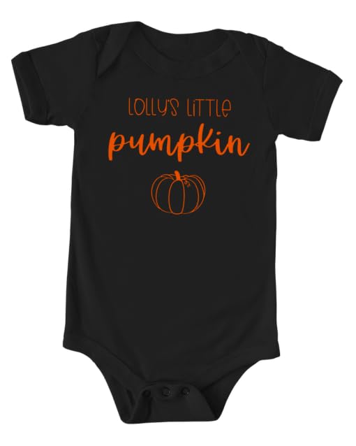 Lolly's Little Pumpkin Black or Orange Infant Bodysuit, Fall Baby Shower Newborn Gift, Pregnancy Reveal Onesie Present, Halloween, Unisex (12M, Long Sleeve, Black)