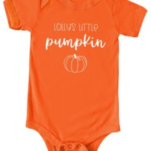 Lolly's Little Pumpkin Black or Orange Infant Bodysuit, Fall Baby Shower Newborn Gift, Pregnancy Reveal Onesie Present, Halloween, Unisex (12M, Long Sleeve, Black)