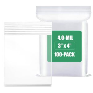 100-count, (3" x 4") - 4 mil thickness clear zipper reclosable bag, zip bags, ultra heavy duty lock seal poly plastic bags for prints, photos, documents, clothing, t-shirt