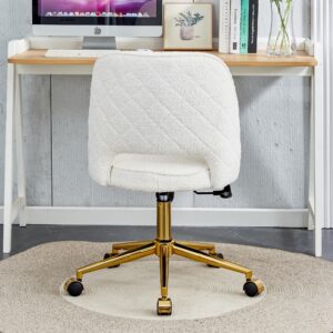 Gustonhon Modern Household Velvet Office Chair,Adjustable 360°Swivel Chair Armless Swivel Computer Chair,with Wheels High Back,Suitable for Living Room,Bedroom,Office,Hotel Dining Room (White)