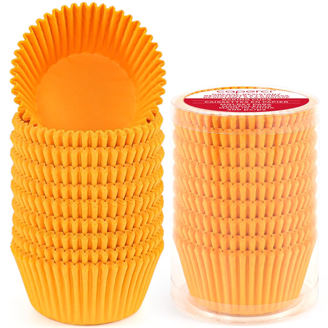 Standard Orange Cupcake Liners for Baking 200 Counts - Caperci Greaseproof Muffin Baking Cups for Wedding Birthday Party Baby Shower Festivals (Orange)