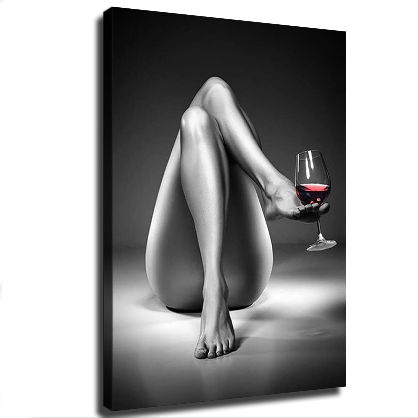 Canvas Wall Art Beauty Woman Wine Glass Painting Black White Beautiful Girl Pictures Modern Abstract Posters Prints Artwork Home Decor for Living Room Bedroom Bathroom (12×18inch-No Framed)