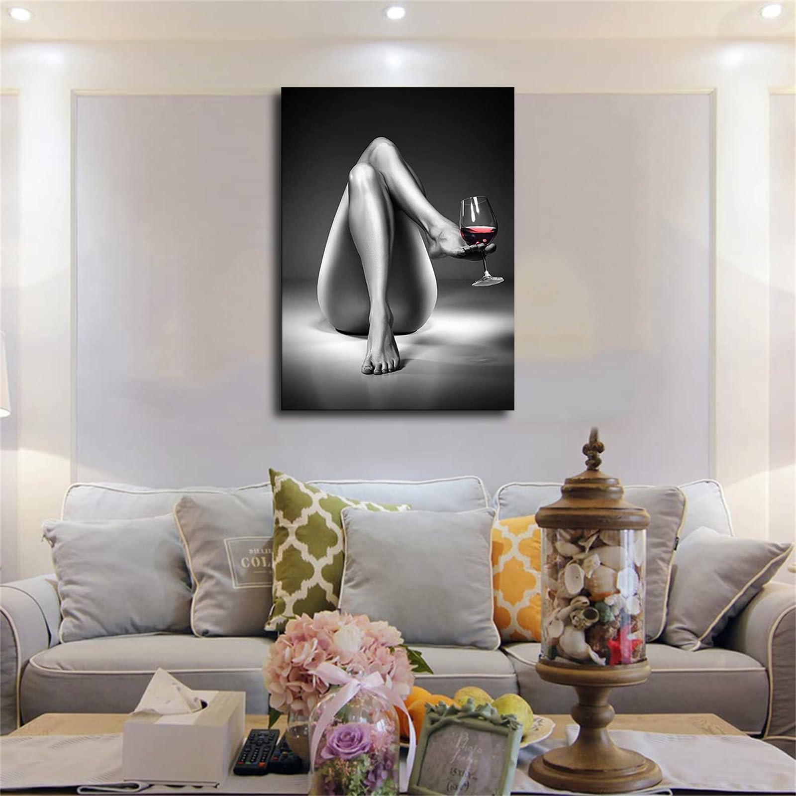 Canvas Wall Art Beauty Woman Wine Glass Painting Black White Beautiful Girl Pictures Modern Abstract Posters Prints Artwork Home Decor for Living Room Bedroom Bathroom (12×18inch-No Framed)