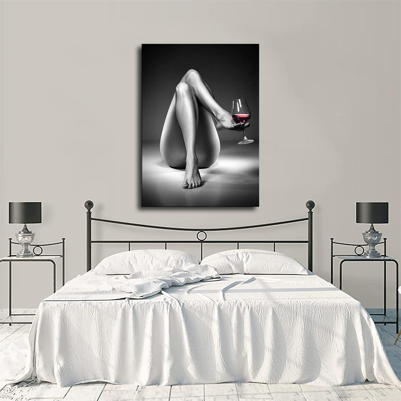 Canvas Wall Art Beauty Woman Wine Glass Painting Black White Beautiful Girl Pictures Modern Abstract Posters Prints Artwork Home Decor for Living Room Bedroom Bathroom (12×18inch-No Framed)