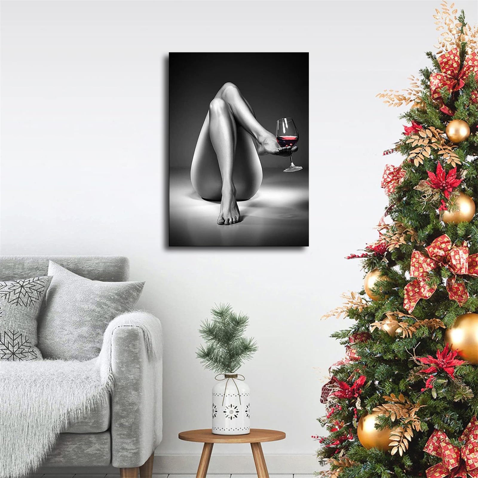 Canvas Wall Art Beauty Woman Wine Glass Painting Black White Beautiful Girl Pictures Modern Abstract Posters Prints Artwork Home Decor for Living Room Bedroom Bathroom (12×18inch-No Framed)