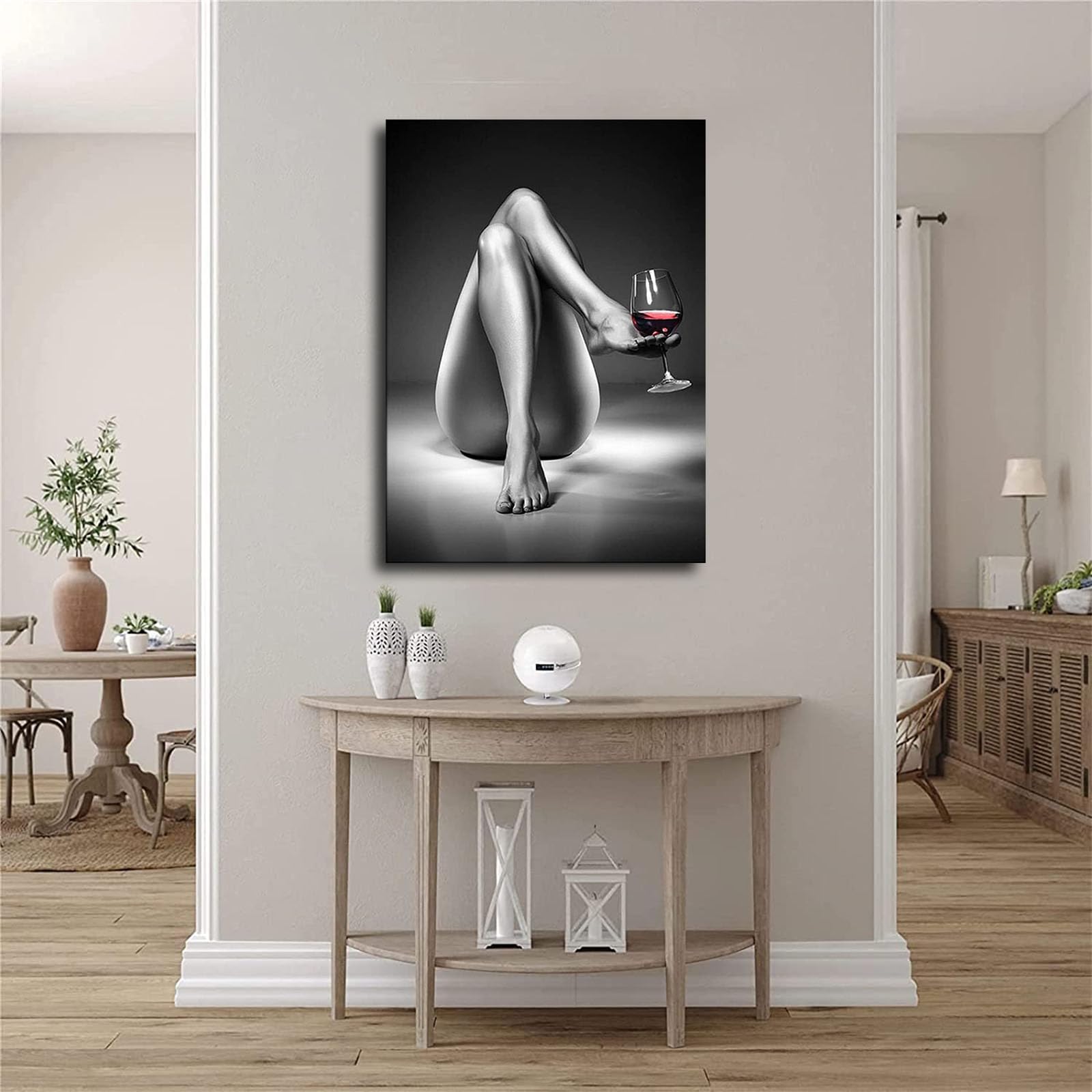 Canvas Wall Art Beauty Woman Wine Glass Painting Black White Beautiful Girl Pictures Modern Abstract Posters Prints Artwork Home Decor for Living Room Bedroom Bathroom (12×18inch-No Framed)