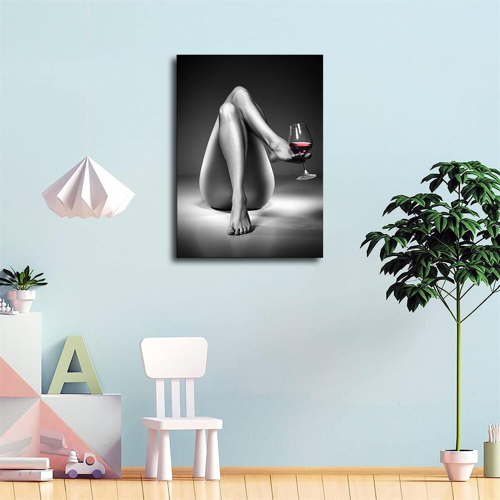 Canvas Wall Art Beauty Woman Wine Glass Painting Black White Beautiful Girl Pictures Modern Abstract Posters Prints Artwork Home Decor for Living Room Bedroom Bathroom (12×18inch-No Framed)