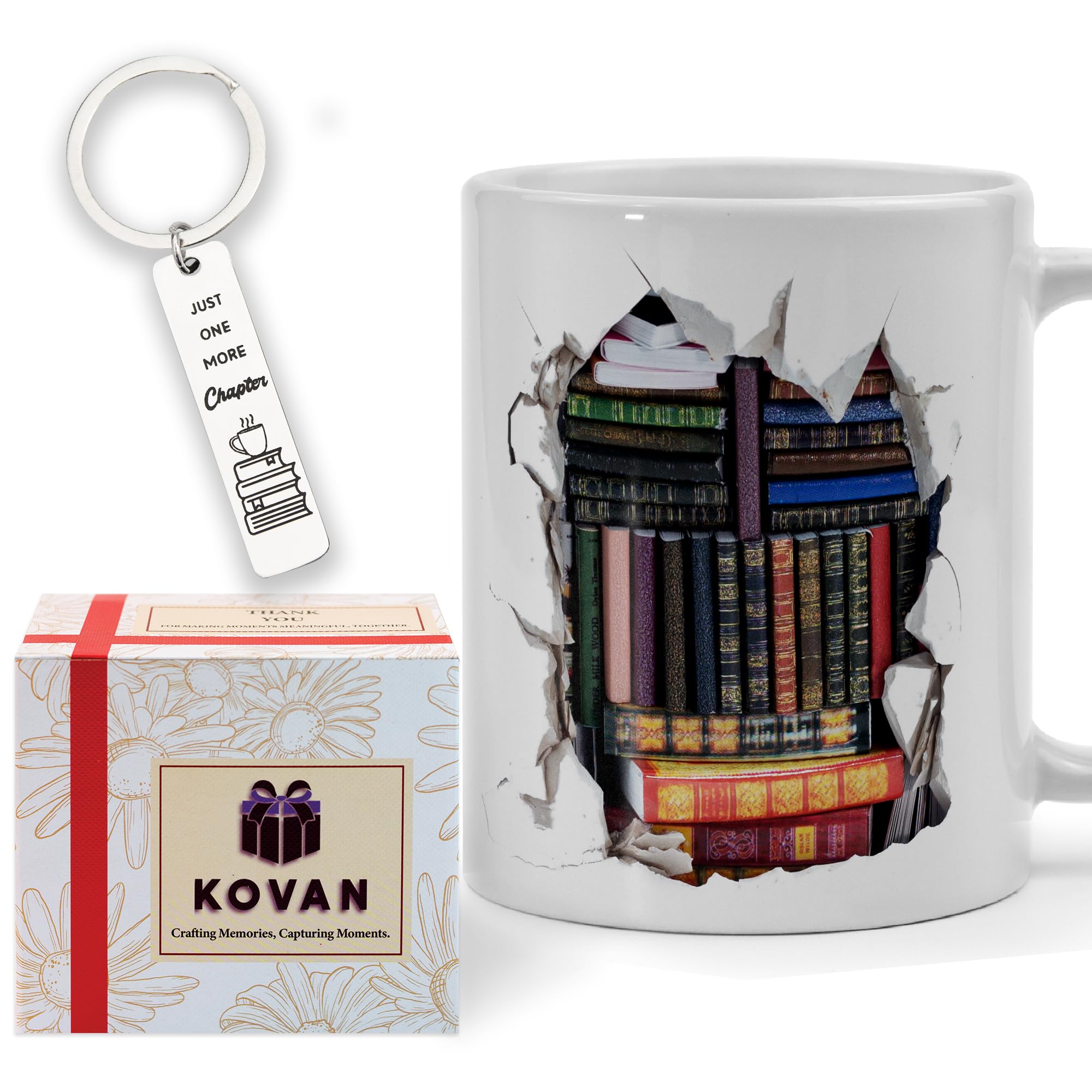 Library Bookshelf Coffee Mug Gifts for Book Lovers, Readers, Bookish, Birthday, Mothersday, Fathersday, Christmas Library Mug for Cat and Book Lover 3D White Coffee Mug 11Oz With Keychain