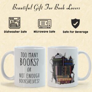 Library Bookshelf Coffee Mug Gifts for Book Lovers, Readers, Bookish, Birthday, Mothersday, Fathersday, Christmas Library Mug for Cat and Book Lover 3D White Coffee Mug 11Oz With Keychain