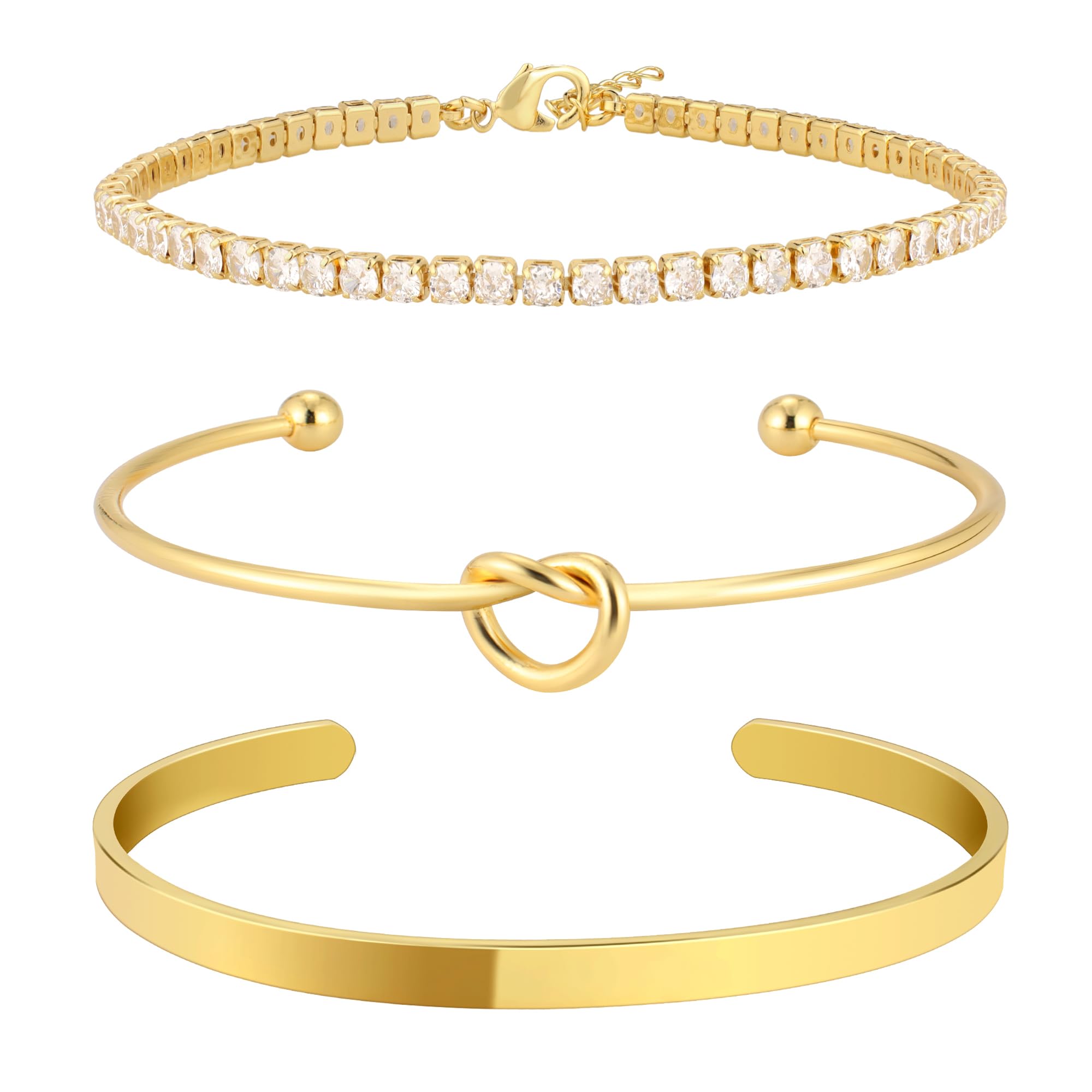 Zalcon Gold Knot Bangle Cuff Bracelet Set for Women Trendy 2024 Stack Gold Tennis Bracelets Jewelry for Women Non Tarnish