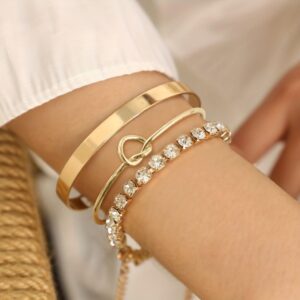 Zalcon Gold Knot Bangle Cuff Bracelet Set for Women Trendy 2024 Stack Gold Tennis Bracelets Jewelry for Women Non Tarnish